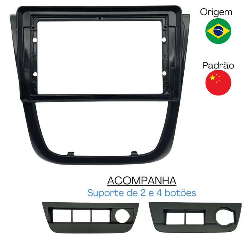 Moldura 9 Pol. Flutuante Gol G5, Saveiro, Voyage C/ Suporte 4 Botões - Black Piano